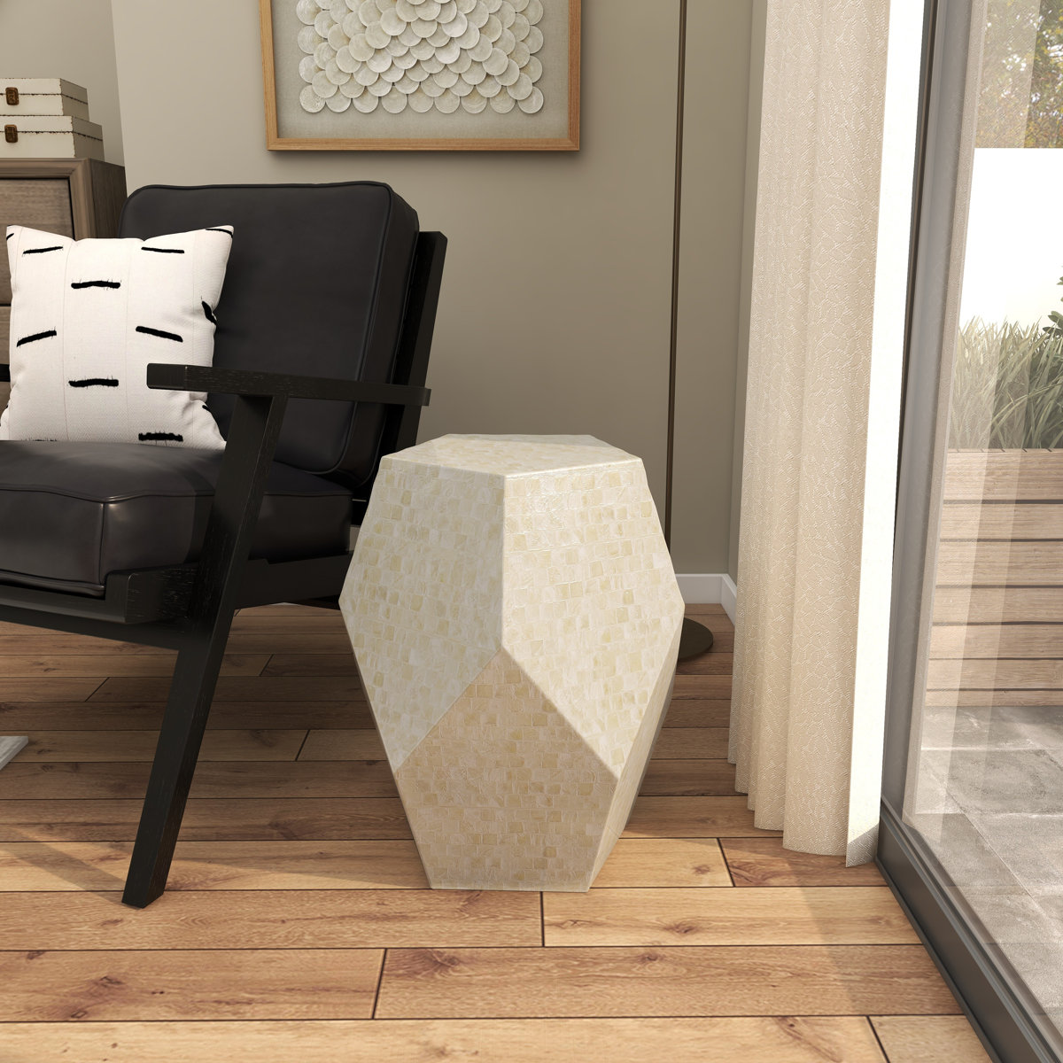 Cole & Grey Cole And Grey Mother Of Pearl Shell Handmade Cream Side End Accent Table | Wayfair